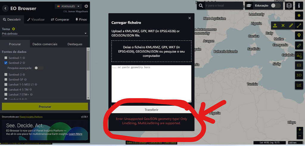 EO Browser error when uploading KML from Google Earth Pro - EO Products / Scripts - Forum ...