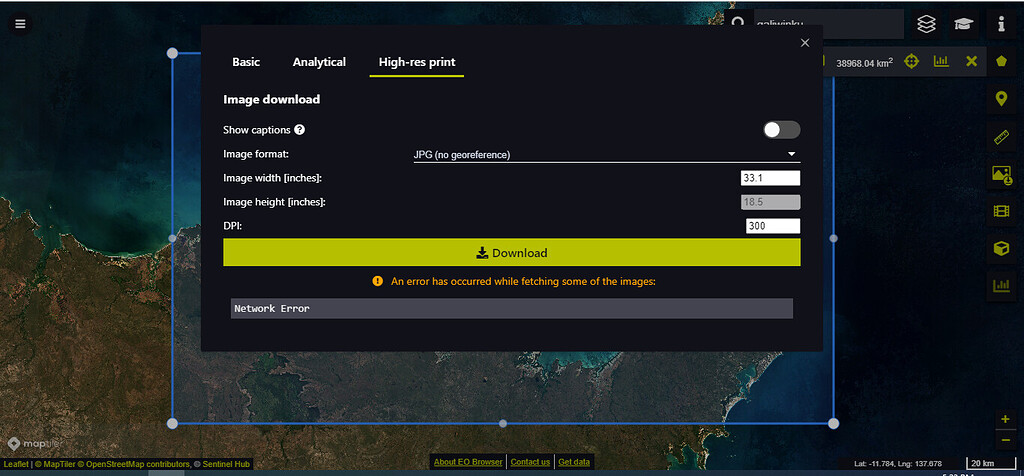 EO Browser "Network Error" downloading Hi-Res - Apps / Services - Forum ...